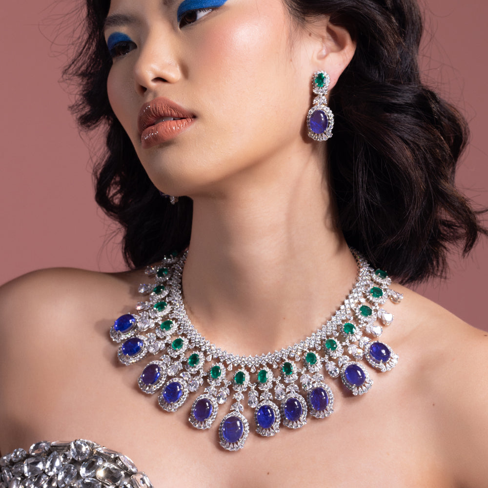 Azra - Purple & Green Stone Necklace Set – Anayah Jewellery